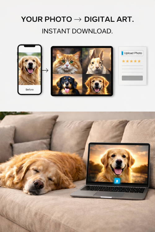 Digital Pet Portrait from Photo Download | Custom Tech Art